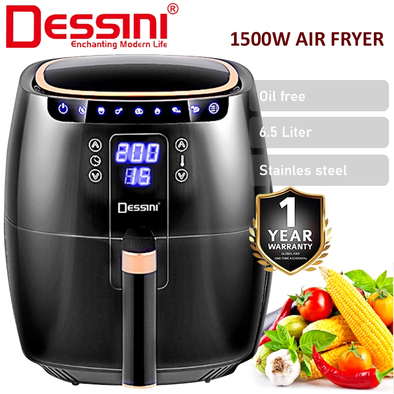 DESSINI ITALY Electric Air Fryer Timer Oven Cooker Non-Stick Fry Roast ...