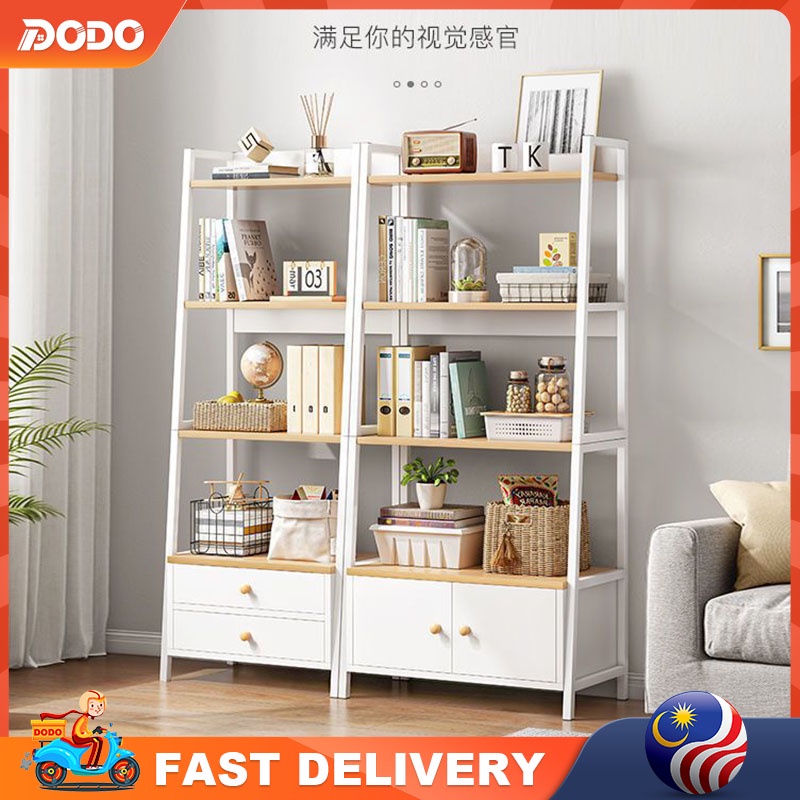 3/4/5 Tier Multipurpose Shelf with Door Cabinet Shelves Rak Besi Book ...