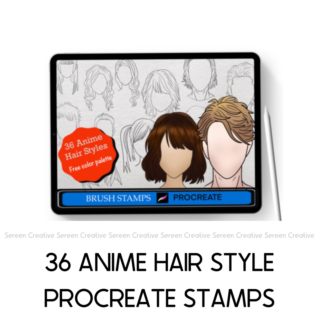 P23 Procreate Anime Hair Style Brushes Stamps (Anime, Cartoon, Manga ...