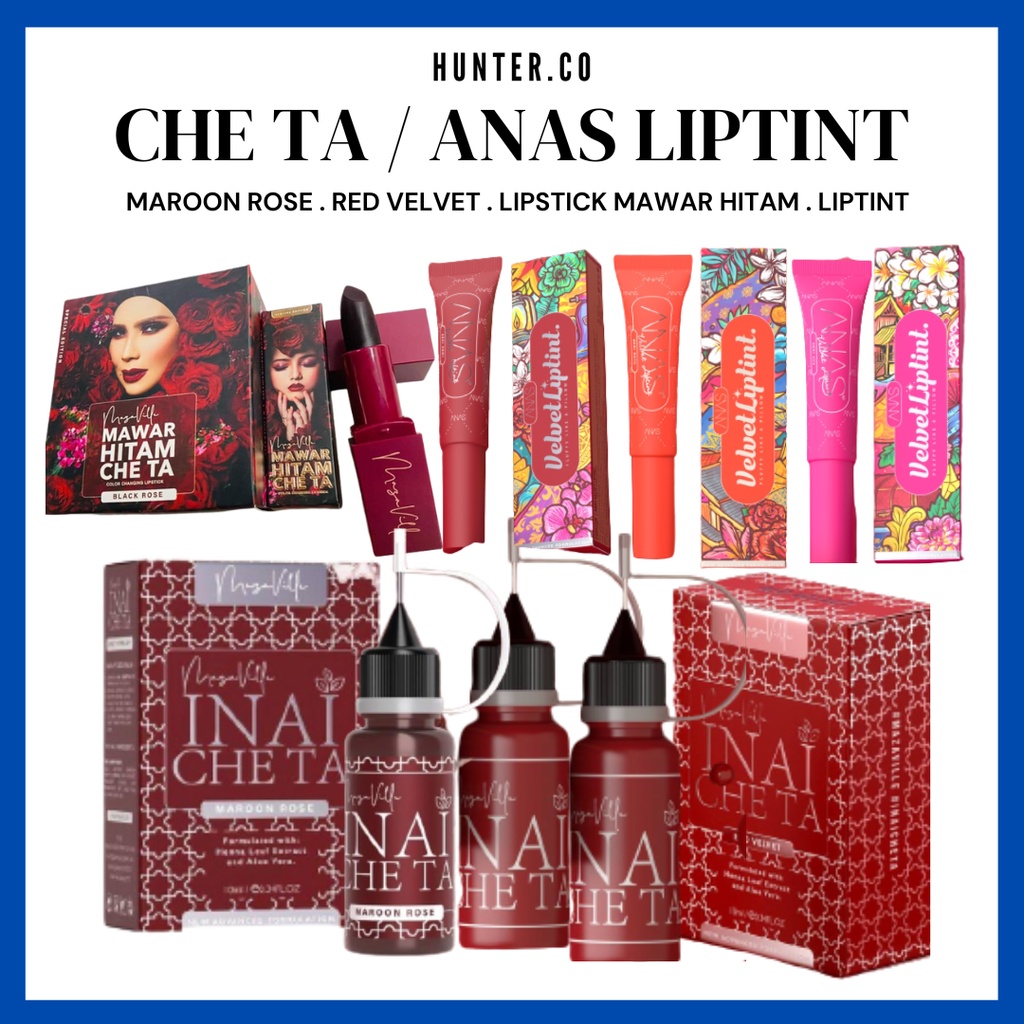 INAI CHE TA Original HQ Red Velvet Maroon Rose Lipstick Che Ta Mawar Hitam Che Ta Anas Liptint ...