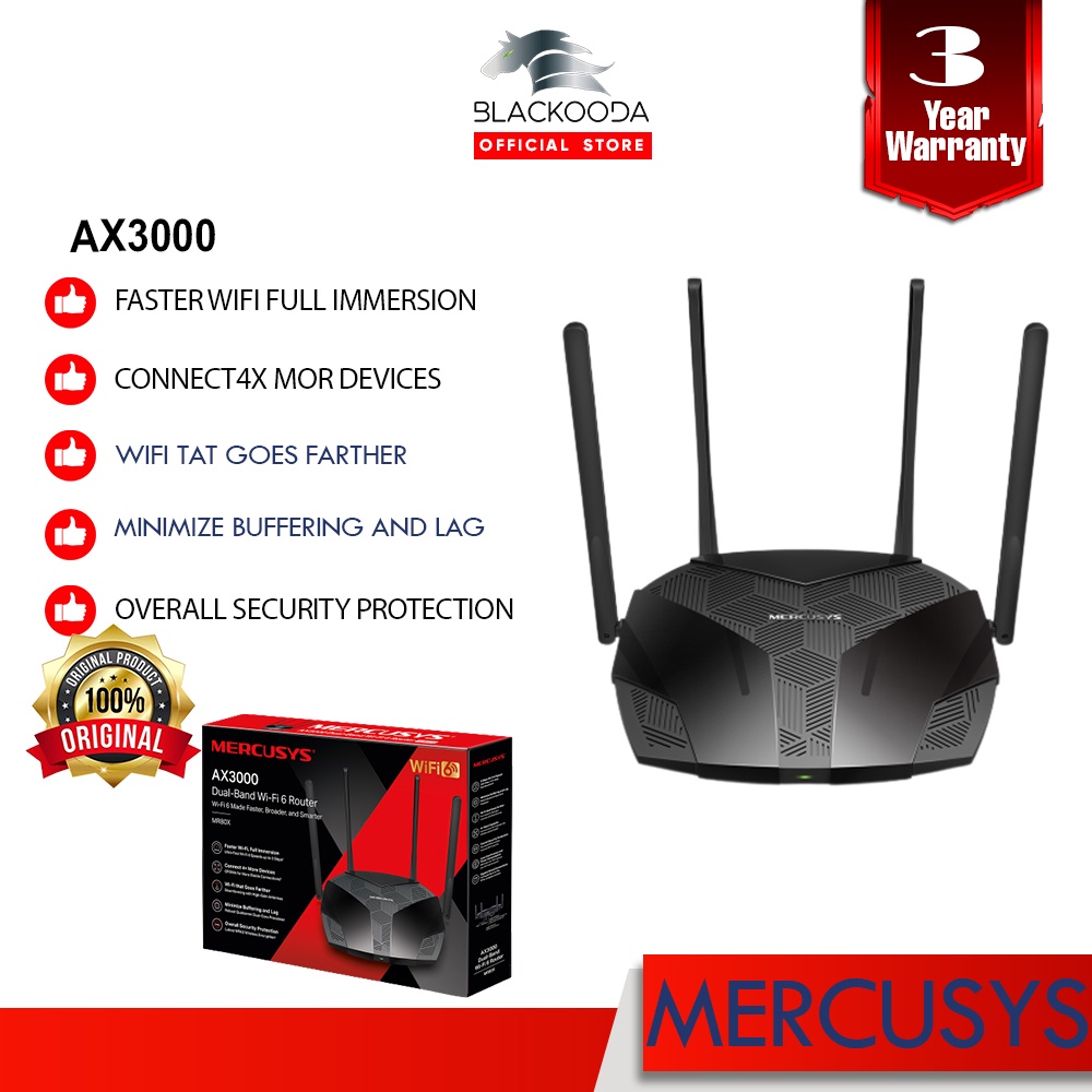 Mercusys AX3000 Dual Band Gigabit Wireless 160MHz WiFi 6 Router With ...