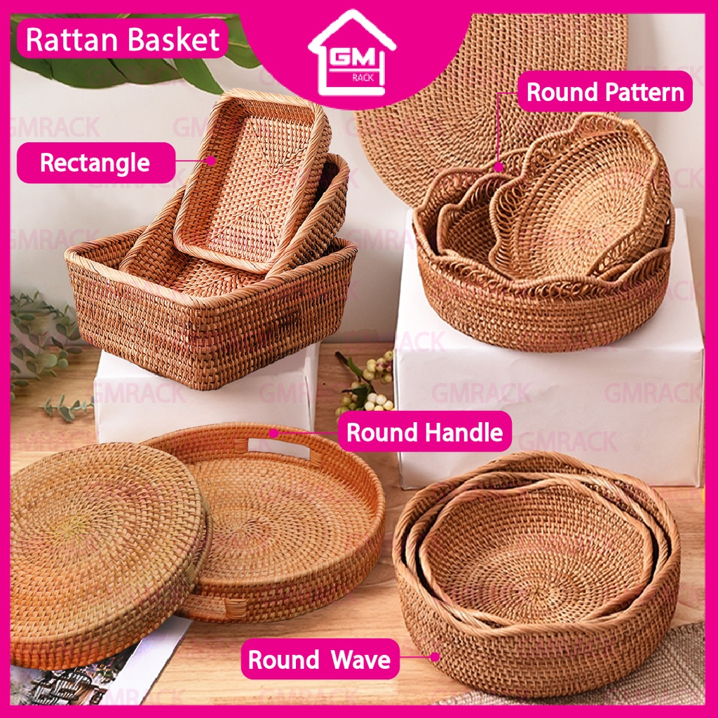 [GMRACK] BAKUL ROTAN RATTAN BASKET TRAY SERVING RATTAN BASKET WAVE ...