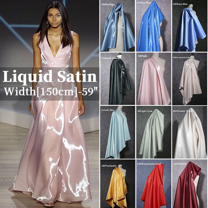 (35 colors) High quality Aqua Liquid Satin fabric silky with a metallic ...