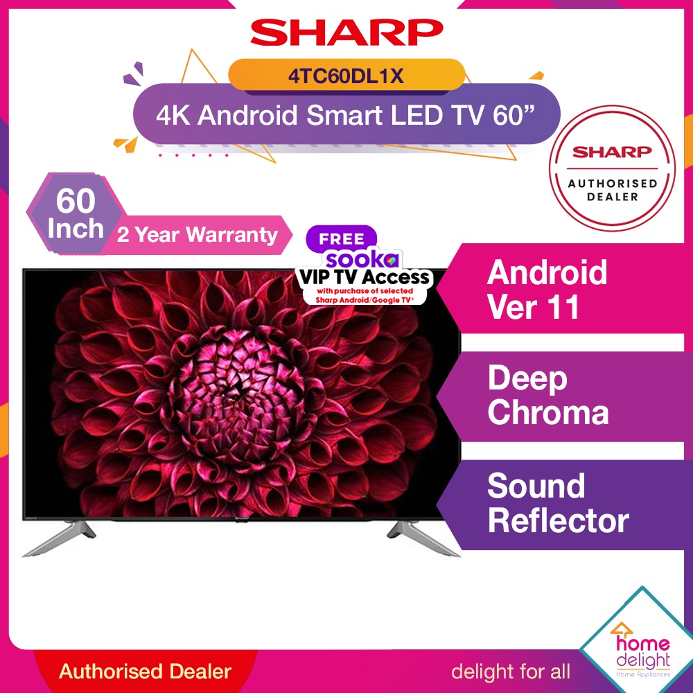 [FREE SOOKA] Sharp 4K Android Smart LED TV 60" 4TC60DL1X | Shopee Malaysia