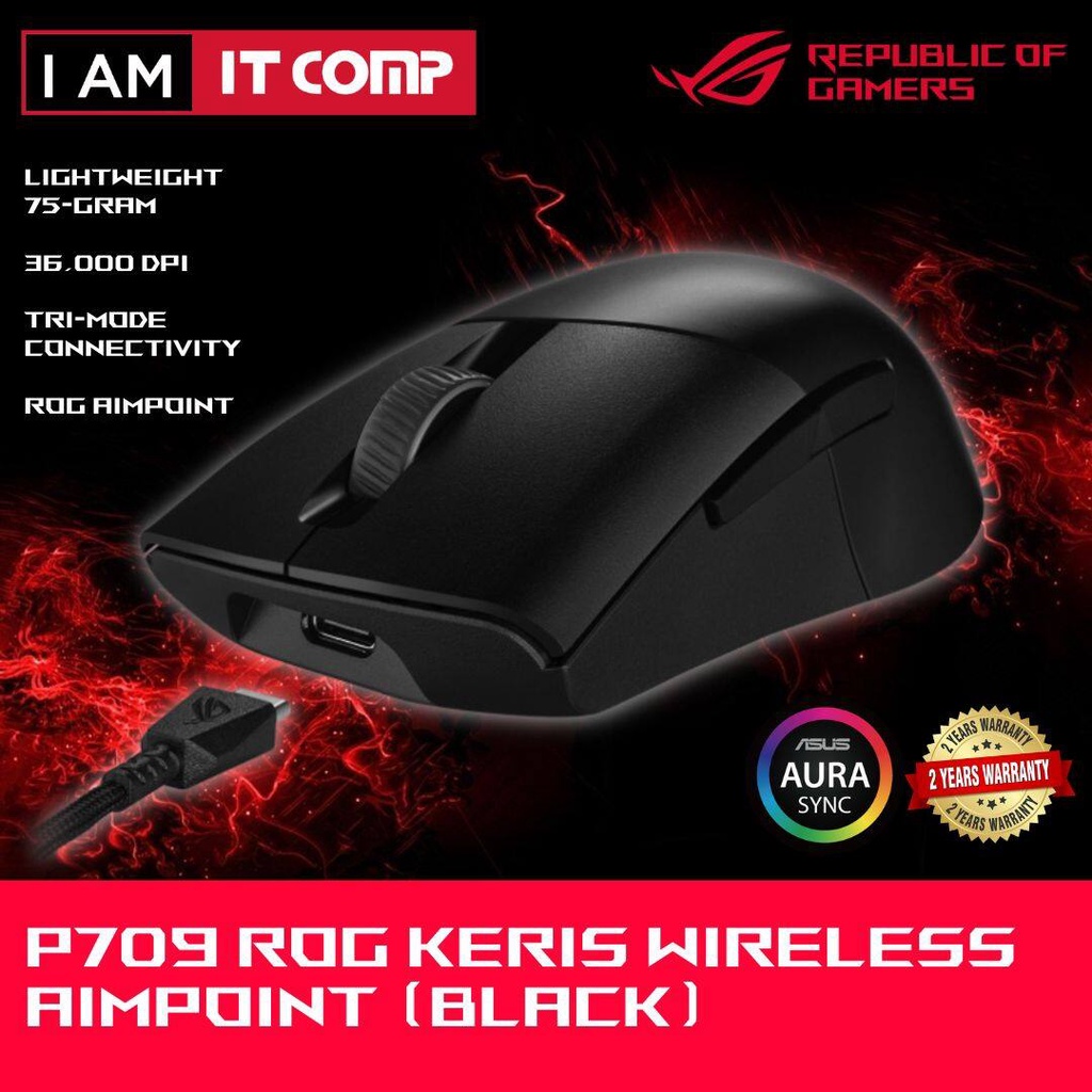 ASUS ROG Keris Wireless AimPoint (P709) -wireless RGB gaming mouse features a 36,000 dpi ROG ...