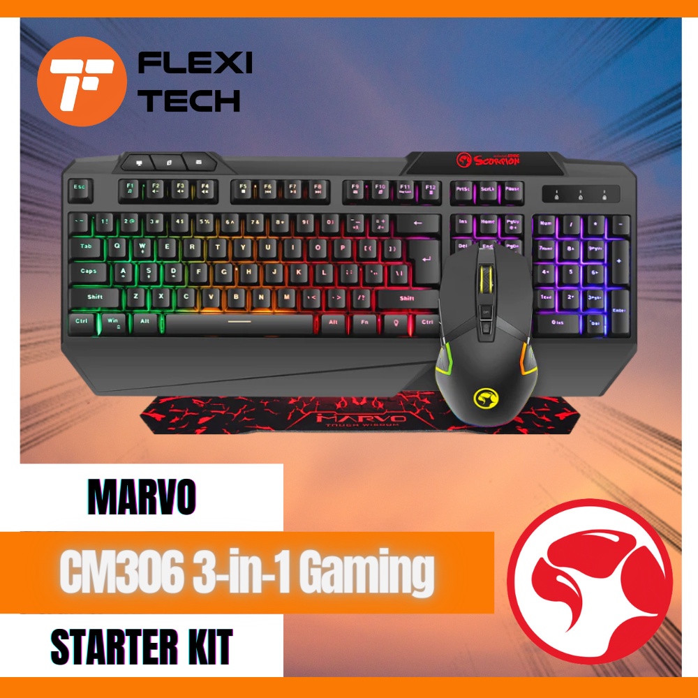Flexi Tech MARVO CM306 3-in-1 Gaming Starter Kit Keyboard Mouse Set ...