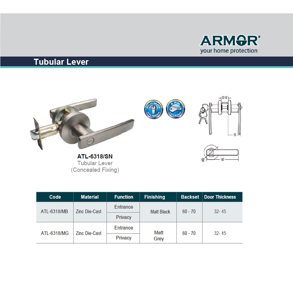 Armor ATL-6318 Tubular Lever Entrance Door Lock Set | Shopee Malaysia