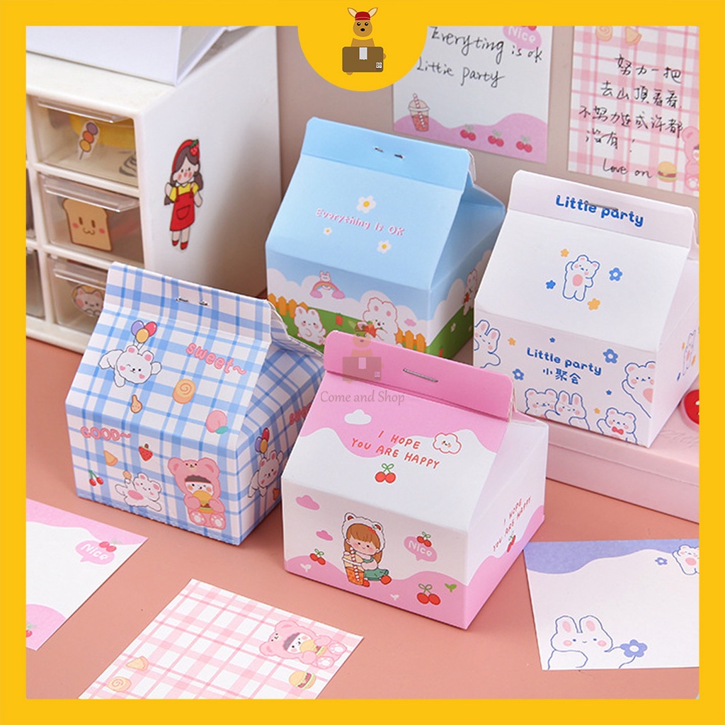 200 Sheets Milk Box Non-Sticky Note Cartoon Memo Pad Cute Rabbit Bear Paper Note | Shopee Malaysia