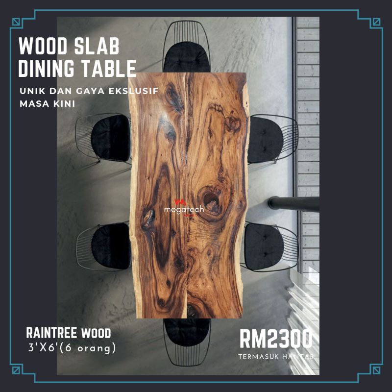 Meja makan kayu balak / dining table wood slab | Shopee Malaysia