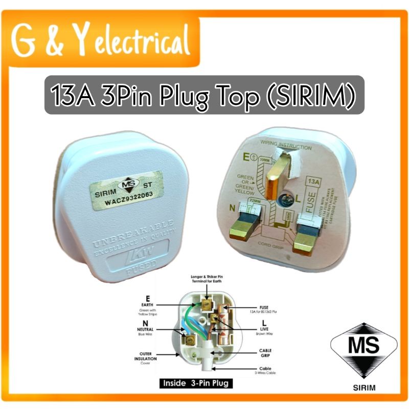 [SIRIM] LKW 13A Fused Plug Top / 3 Pin Plug Top / UK Standard / BS ...