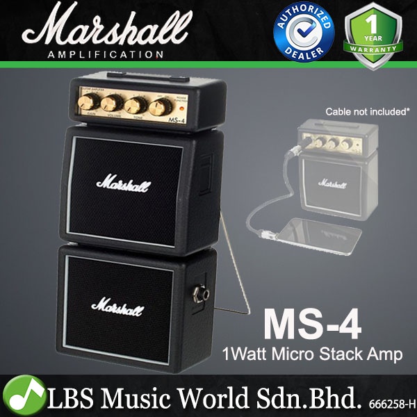 Marshall MS-4 1 Watt Electric Guitar Micro Stack Amp Speaker Battery ...