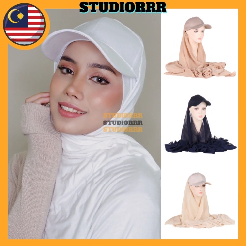 MSIA SHIP!! Baseball Cap Hijab Solid Chiffon Shawl Tudung Sukan Sports ...