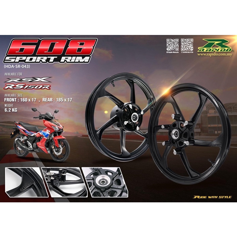 Honda RS150 / RSX / RSX150 Sport rim Rapido 608 enkei 6 batabg ( ABS ...