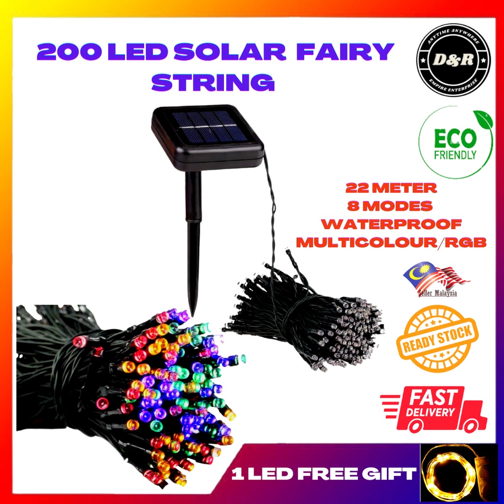 22M LED Lamp 200 Leds Solar Fairy String Light 8 Mode Outdoor Lighting ...