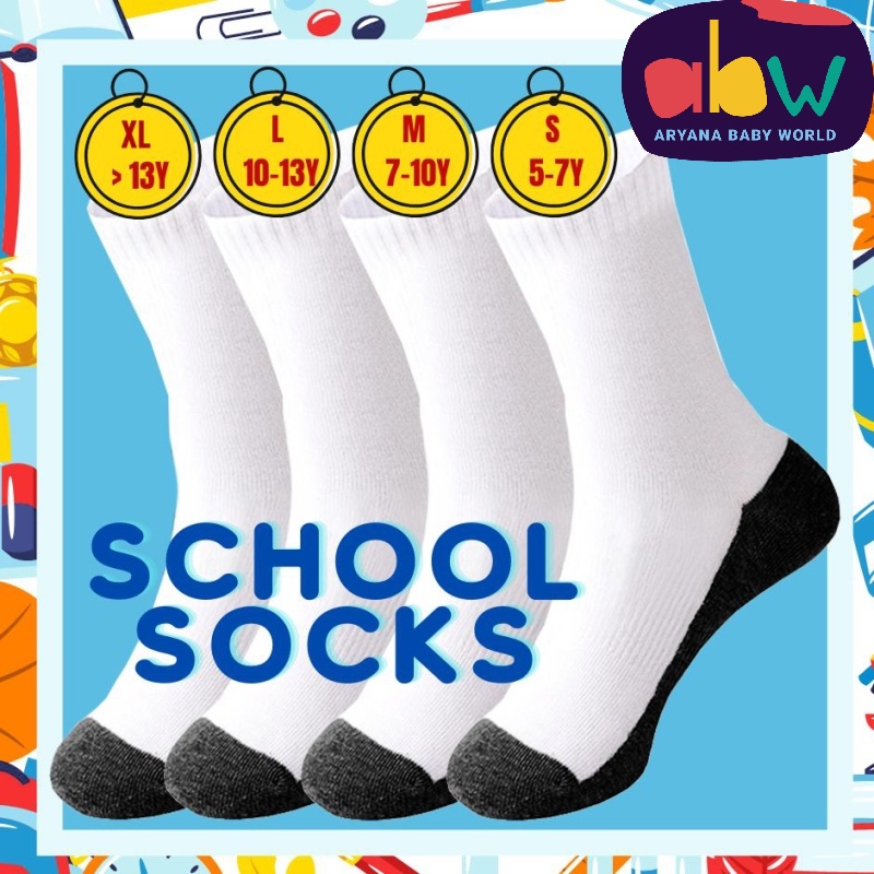 Stokin Sekolah (3 Pairs) Project A+ School Socks (Black Bottom White ...
