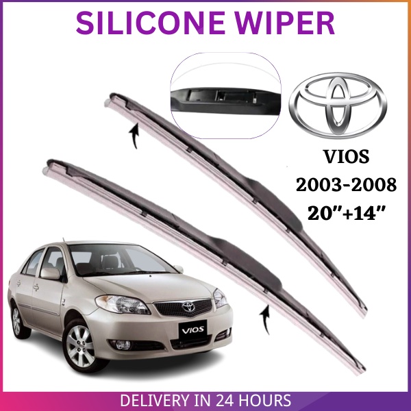 Toyota Vios NCP42 2003 - 2008 3 Sections Boneless Hybrid Silicone Wiper ...