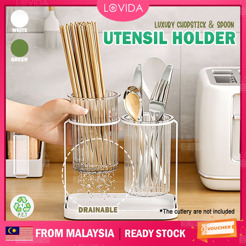 LOVIDA Luxury Bucket Cutlery Holder Drain Wall-Mounted Light Rack Spoon ...