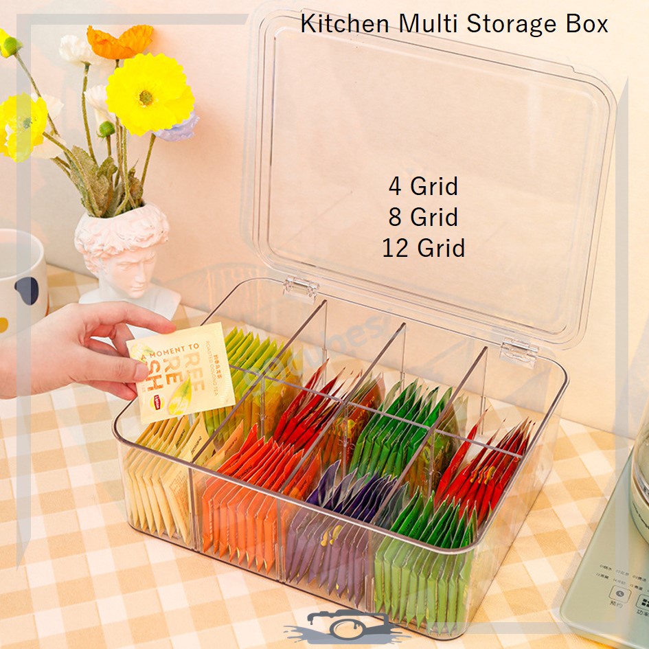 12 Grid Storage Box Stackable Disposable Tea Bags Coffee Food Kitchen ...