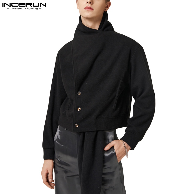 INCERUN Mens Parka Long Sleeve High Neck Shawl Jacket Coats Hippie Punk ...
