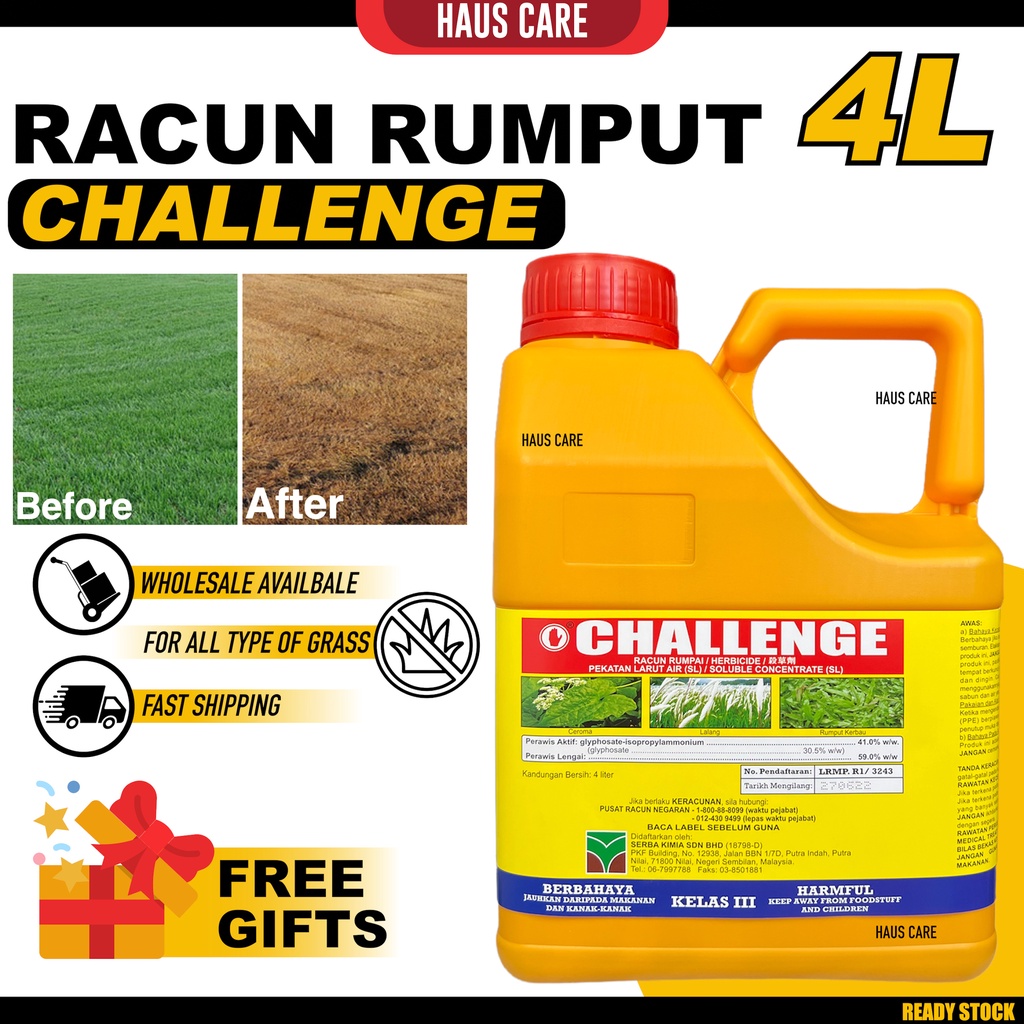 4L CHALLENGE Glyphosate 41% Weed Killer (Racun Rumput Lalang/Ubat ...