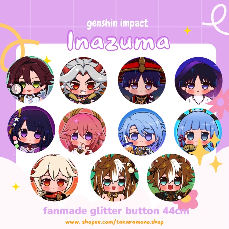 ⚡️ Inazuma ⚡️ Genshin Impact Glitter Button Ei Yae Ayato Ayaka Scaramouche Kazuha Itto Hina Goro