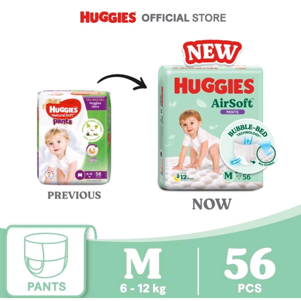 Huggies AIRSoft Pants M56 x 1 Super Jumbo Pack | Shopee Malaysia