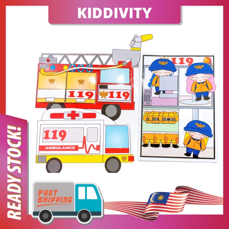 (DIY PACK) FIREMAN BUSY BOOK l DOLL PAPER BOOK l DIY BUSY BOOK l QUIET ...