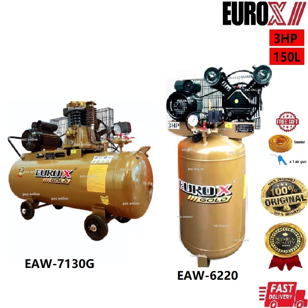 EUROX Air Compressor / Compressor Angin/ EAW-7130G / EAW-6220 3HP 150Liter 8Bar (HEAVY DUTY ...