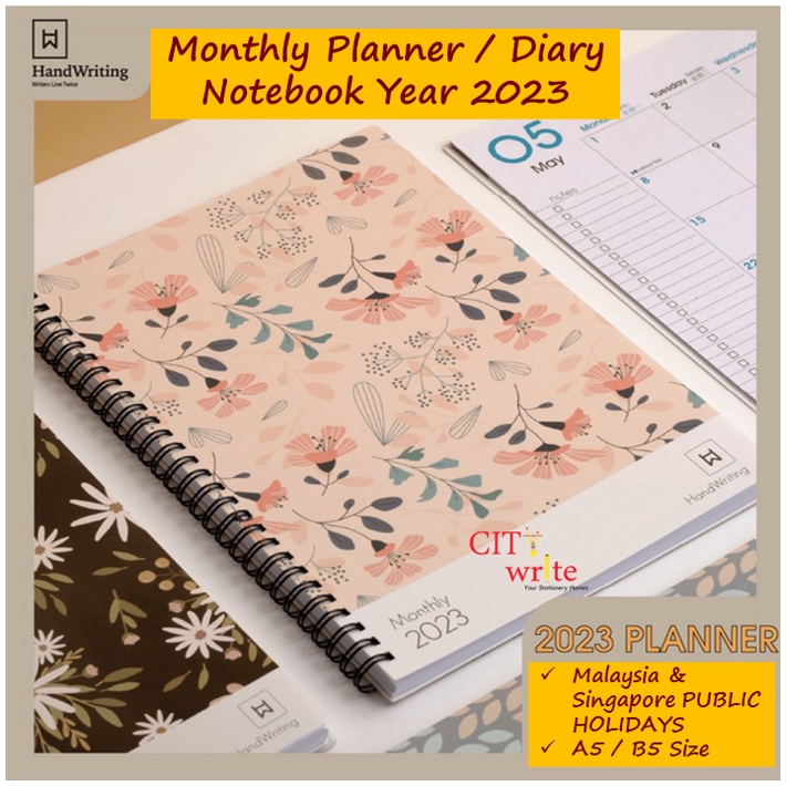 Monthly Planner B5 A5 Diary Notebook fully open book with wire o bind ...
