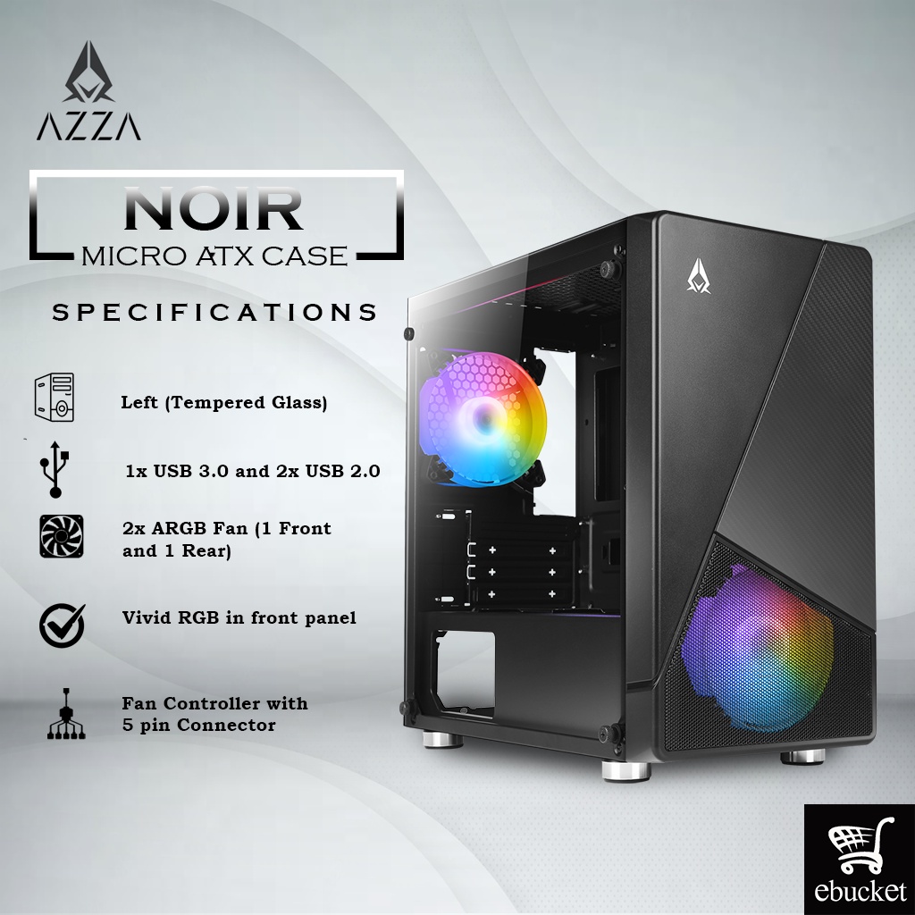 AZZA NOIR 130M MICRO ATX GAMING CASE WITH 2 ARGB FAN | Shopee Malaysia