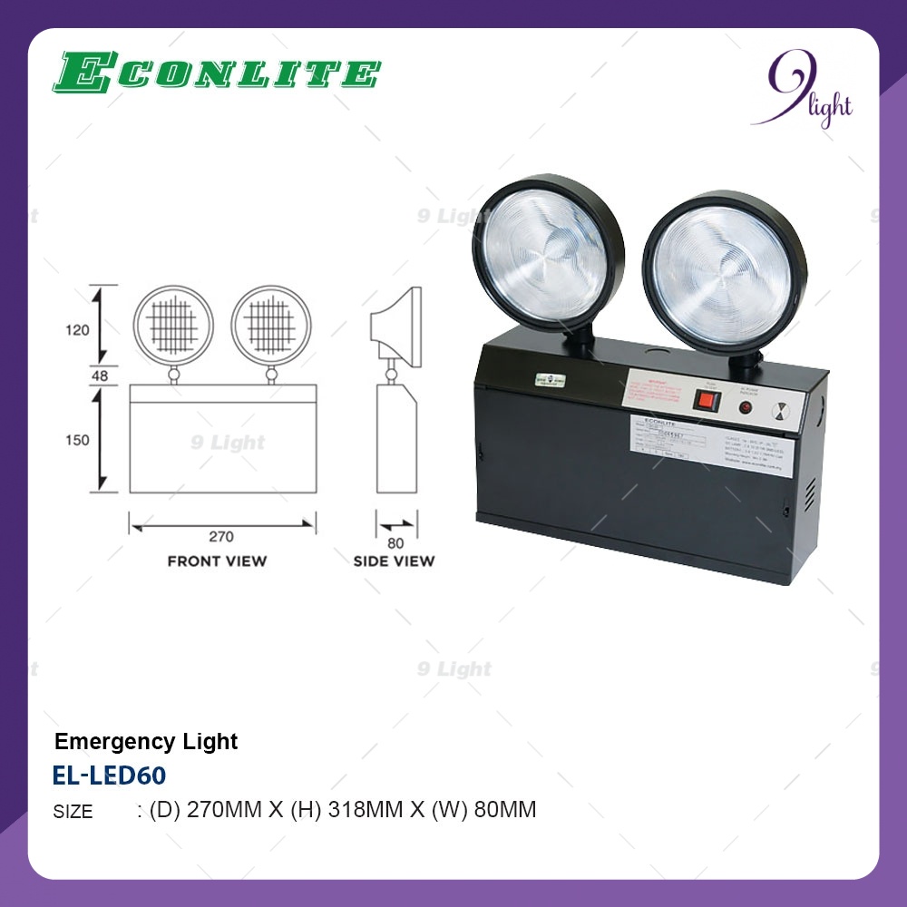 ECONLITE TWIN LAMP EMERGENCY LIGHT / EMERGENCY FITTING LED 60 | Shopee ...