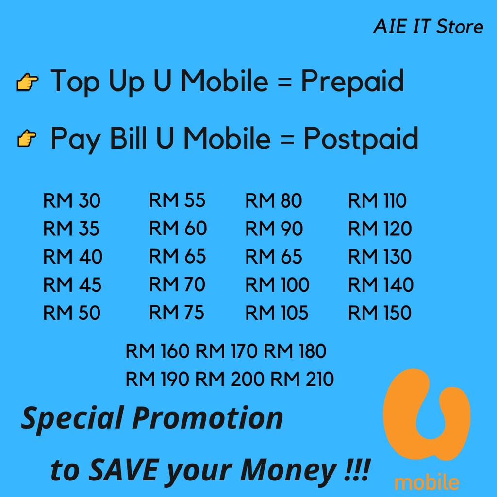 Umobile Top Up Reload Prepaid / Postpaid Bill Payment / Instant Top Up ...