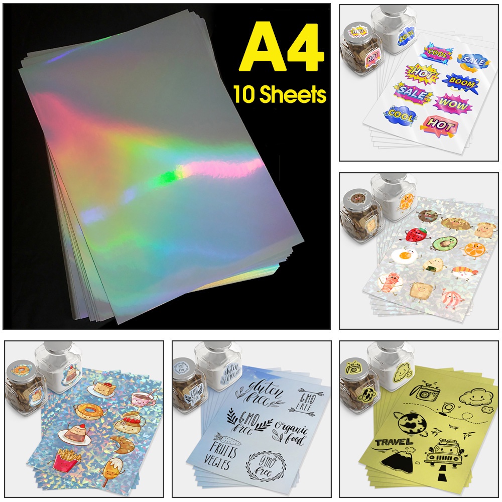 PVC Vinyl Sticker Paper Sheet A4 Size 210mm x 297mm - 10 Sheets, InkJet Printable Waterproof DIY ...
