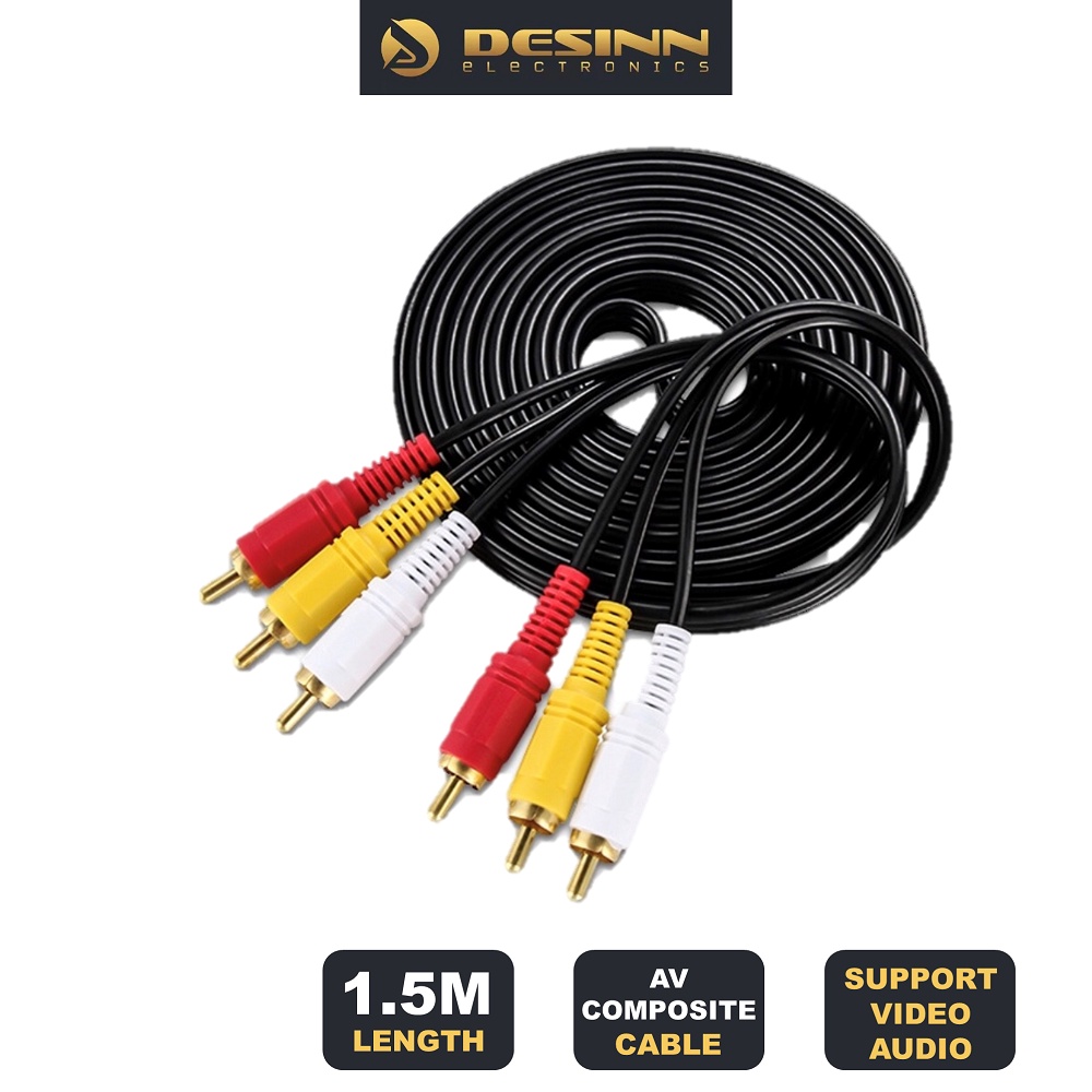 AV Composite 3 RCA Cable Yellow Red White Video Audio 1.5m DVD Cable ...