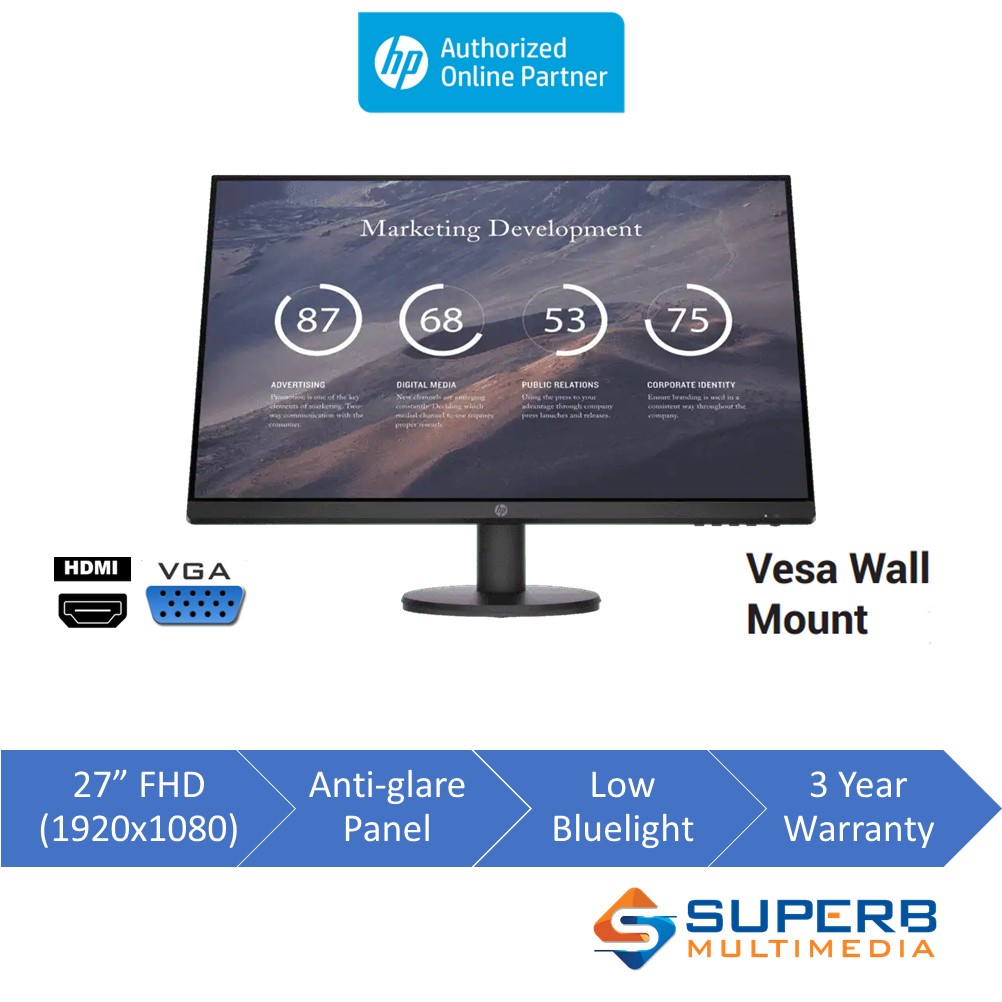 HP P27v G4 Monitor (27" FHD, HDMI, VGA, Wall Mount) | Shopee Malaysia
