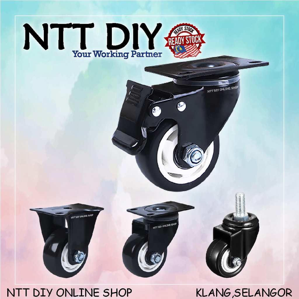 NTT DIY Black PU Heavy Duty Swivel Rigid Brake Caster Roller M10 Castor ...