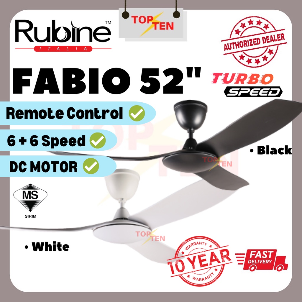 Rubine Fabio 52" Ceiling Fan DC Motor 12 Speed Remote Control Reversed ...