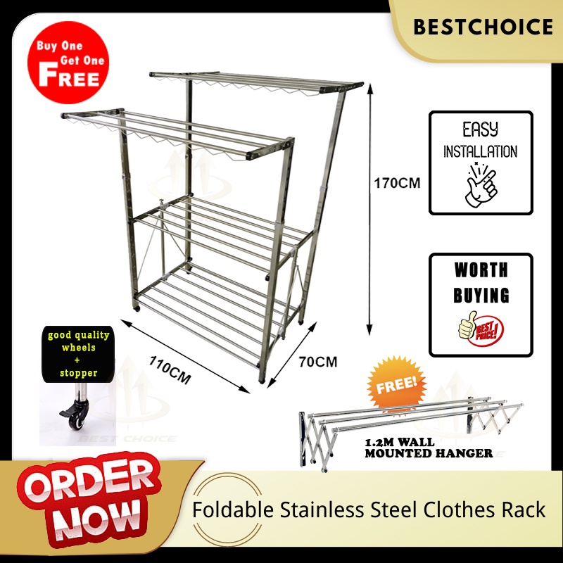 FREE Stainless Steel Foldable Rak Penyidai Baju Hanger Baju Clothes ...