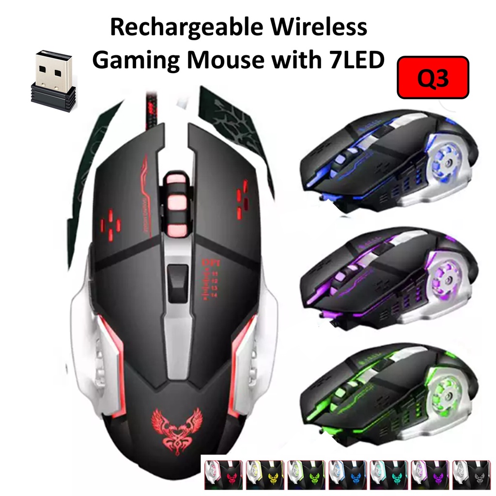 Wireless Rechargeable Gaming Mouse 2.4GHz LED Backlit USB Optical ...