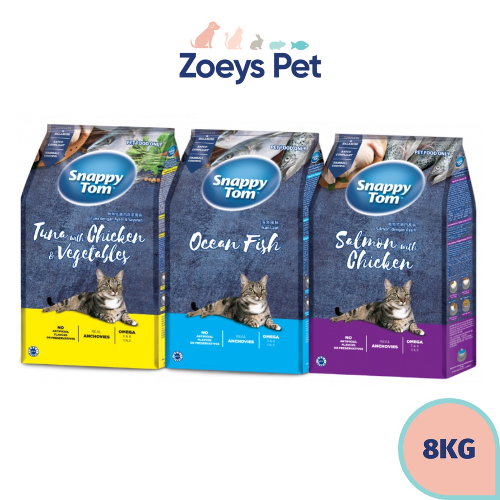 Snappy Tom 8kg Dry Cat Food (Ocean Fish / Salmon and Chicken / Tuna ...