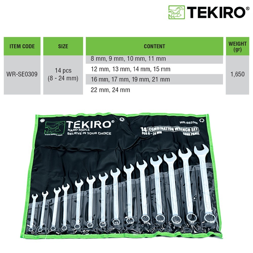 TEKIRO Combination Wrench Set Sunk Panel (14 Pcs x 8-24mm/8-32mm) WR ...