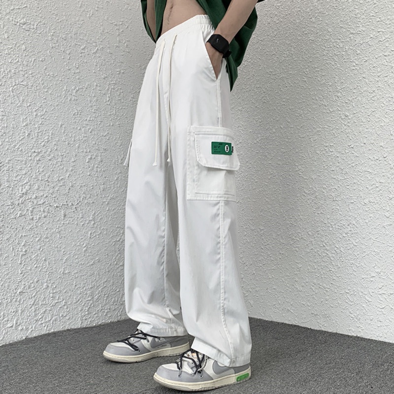 White Pants Men Hip Hop Side Pockets Fashion Casual Overalls Plus Size ...