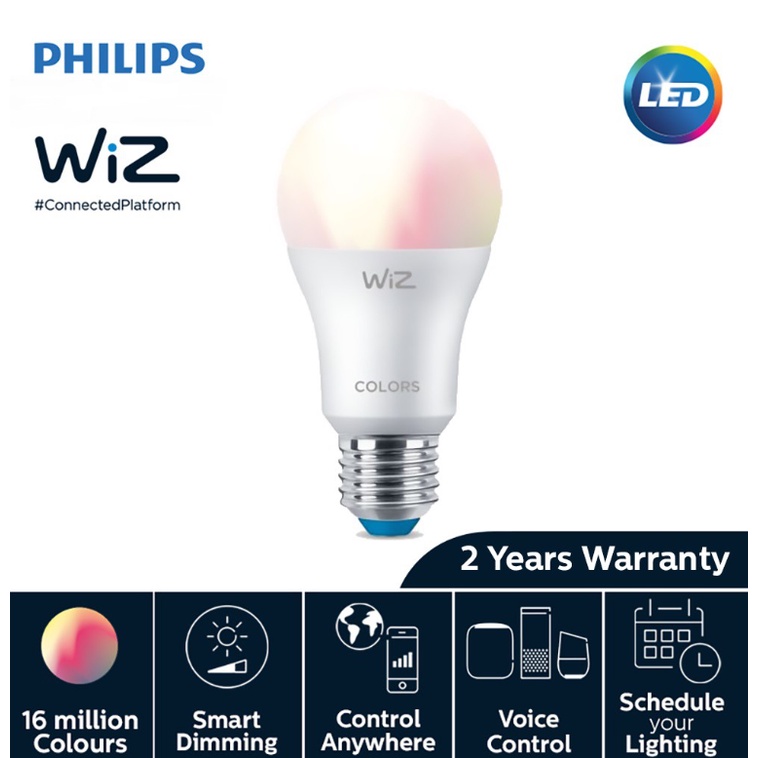 Philips WiZ E27 LED Smart Lighting Tunable White and Colour Bulb (9W ...