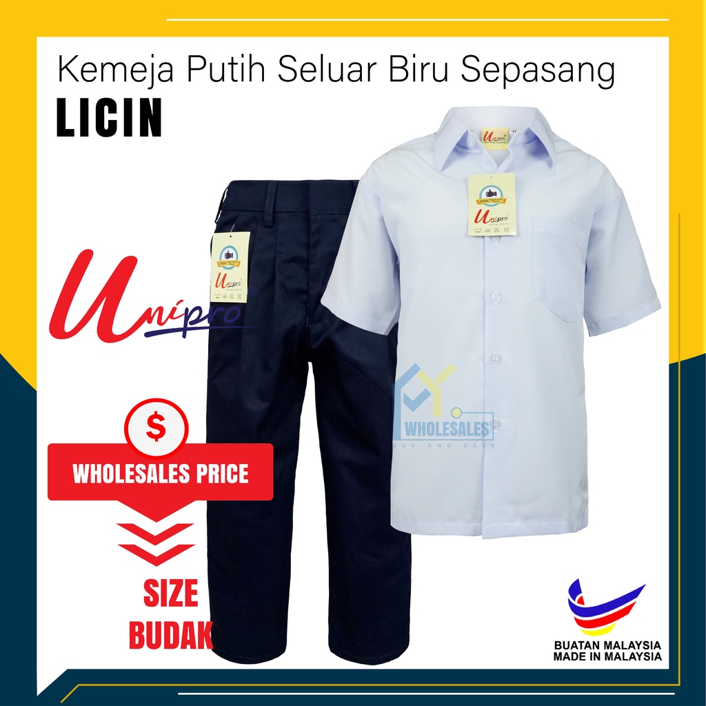 KEMEJA LICIN - SEPASANG KEMEJA PUTIH DAN SELUAR BIRU RENDAH ( BAJU ...