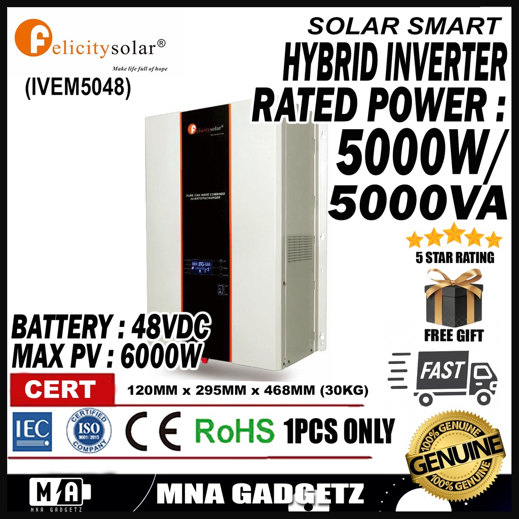 FELICITY SOLAR SMART HYBRID INVERTER 48VDC 5000W READY STOCK MALAYSIA ...