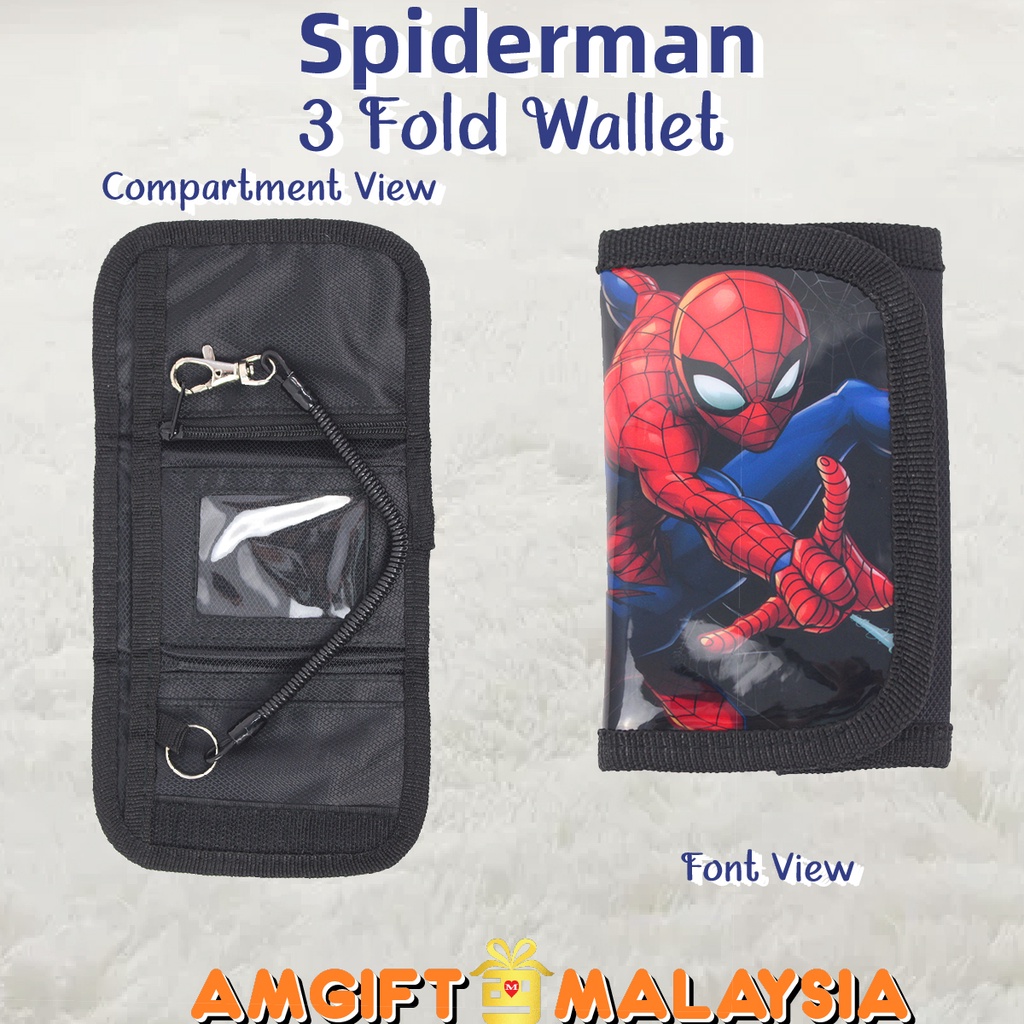 Marvel Spiderman Kids 3 Fold Tri-fold Wallet for boys with Chain Dompet ...