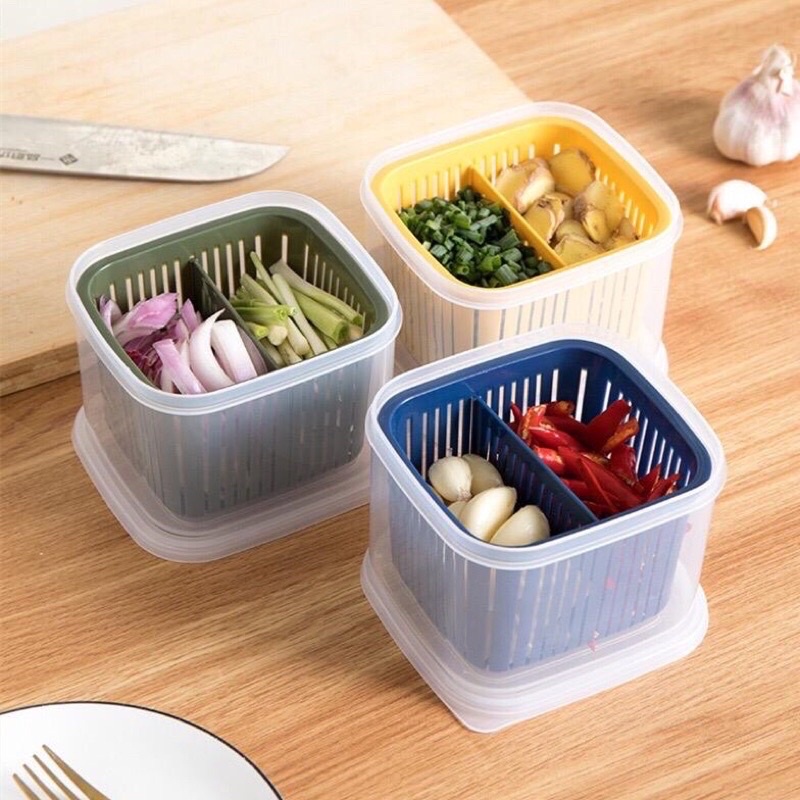 【Ready Stock】Ginger Garlic Storage Box Drainer container Kitchen Fresh ...