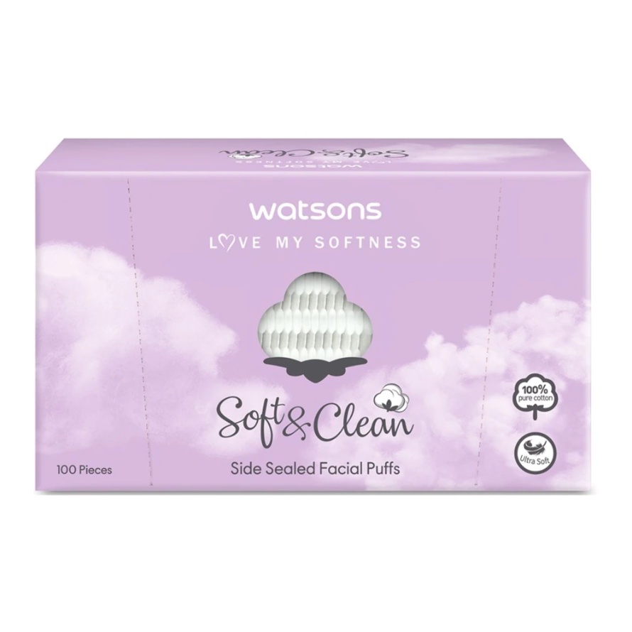 WATSONS Soft Clean Side Sealed Facial Cotton Puff (100's) | Shopee Malaysia