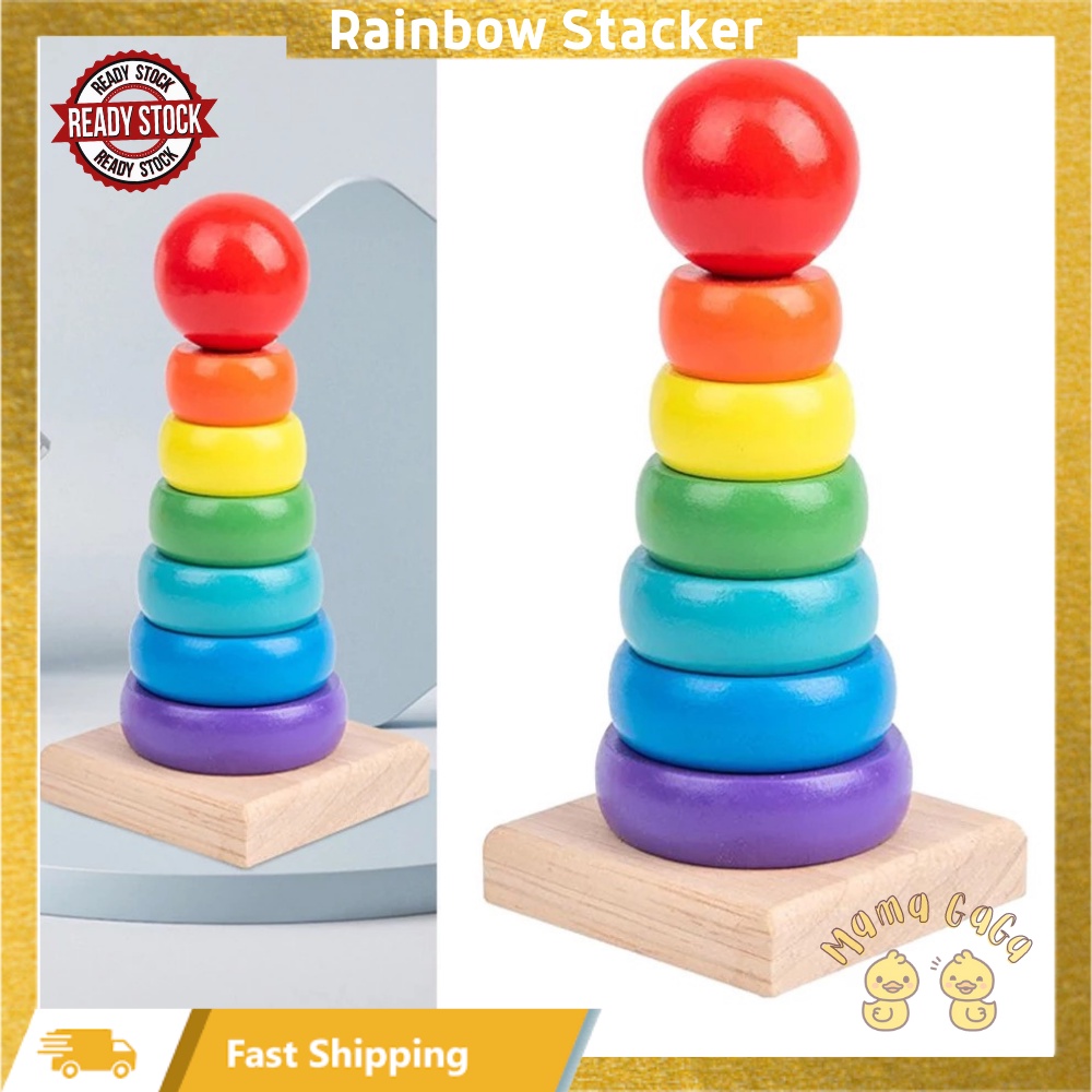 Wooden Toys 6 Rings Stacking Learning Set Montessori Sensory Ring ...