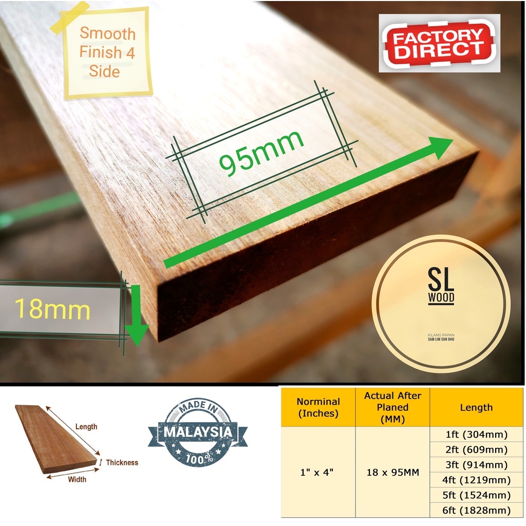 18x95MM Giam Solid Wood (S4S) / Batang Kayu Siap Ketam / Furniture Wood ...